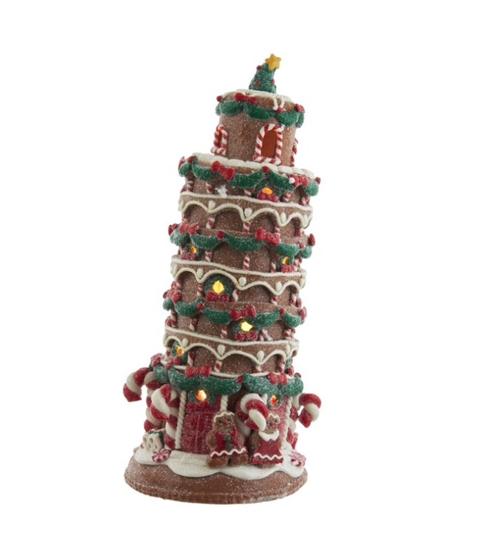Decorative Gingerbread Tower Of Pisa - With Batteries 25.4cm